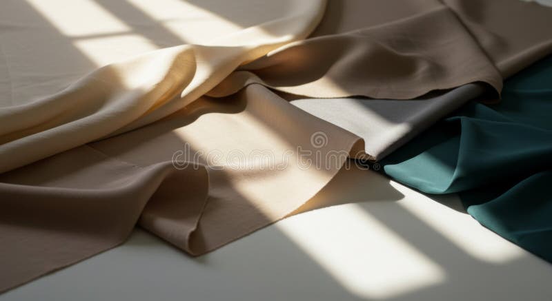 Draped Neutral Fabric Swatches in Soft Lighting Stock Illustration ...