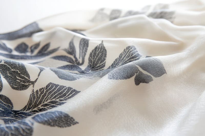 Draped Off White Fabric with Dark Leaf Pattern Stock Illustration ...