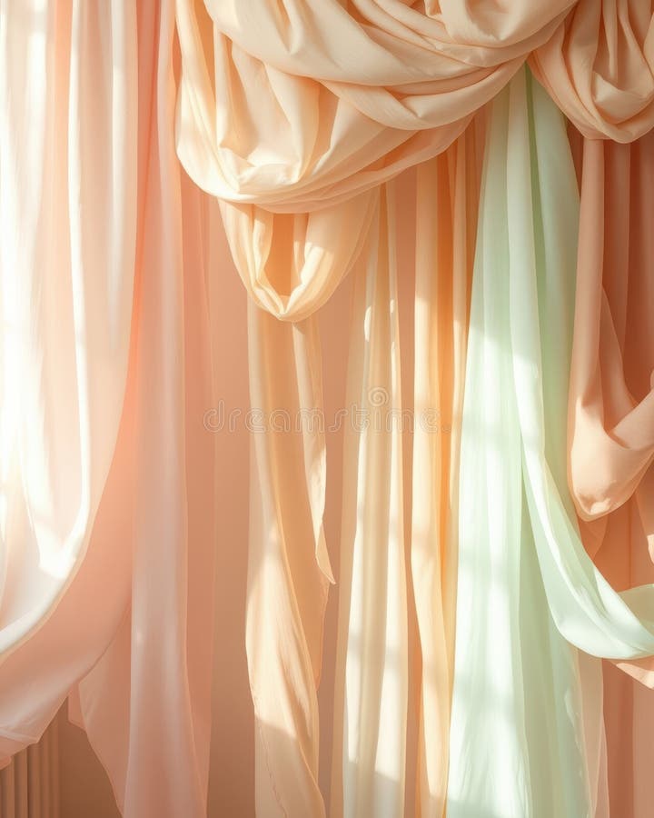 Draped Peach and Mint Green Sheer Fabric in Sunlight Stock Illustration ...