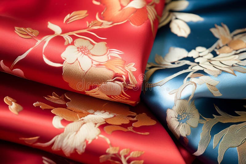 Draped Silk with Chinese Patterns. Fabric with Asian Pattern Stock ...