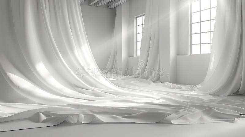 Draped White Curtains in a Room with Windows Stock Illustration ...