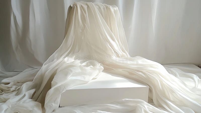Draped White Silk Fabric on White Cube Stock Illustration ...