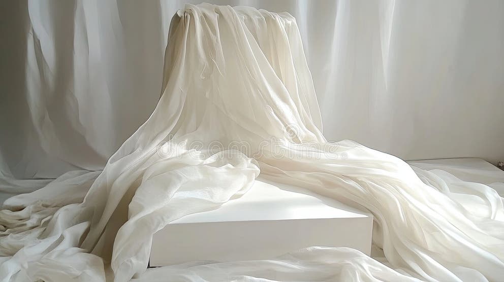 Draped White Silk Fabric on White Cube Stock Illustration ...