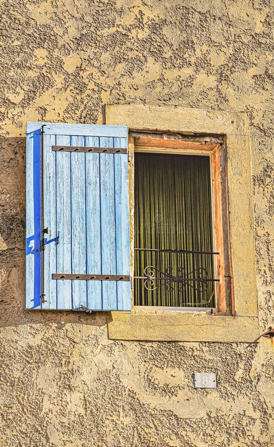 Draped Window with Blue, Wood, Shutter Stock Photo - Image of blue ...