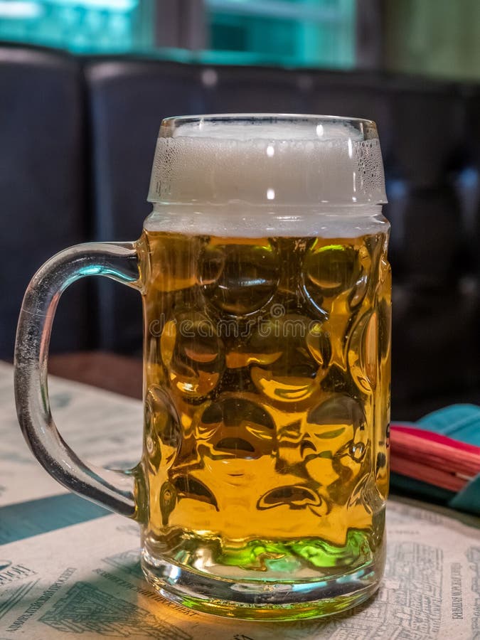 Draught Beer with Foam in Restaurant Stock Image - Image of soft ...