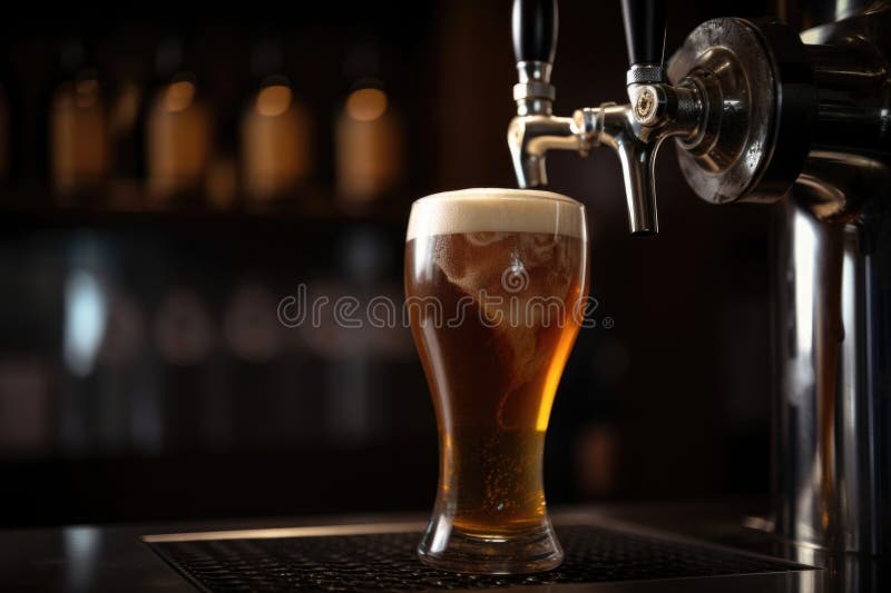 Draught Beer Tap, with the Fresh and Foamy Brew Flowing into a Glass ...