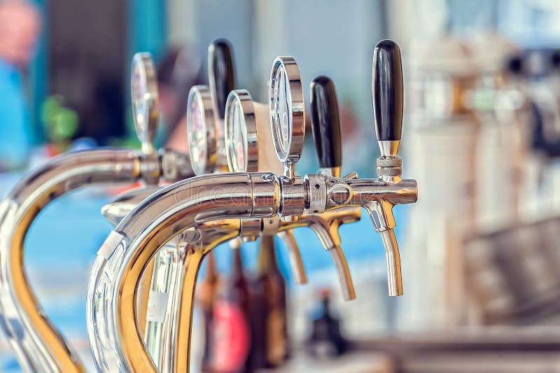 Draught Beer Taps in a Bar. Stock Image - Image of stainless, faucet ...