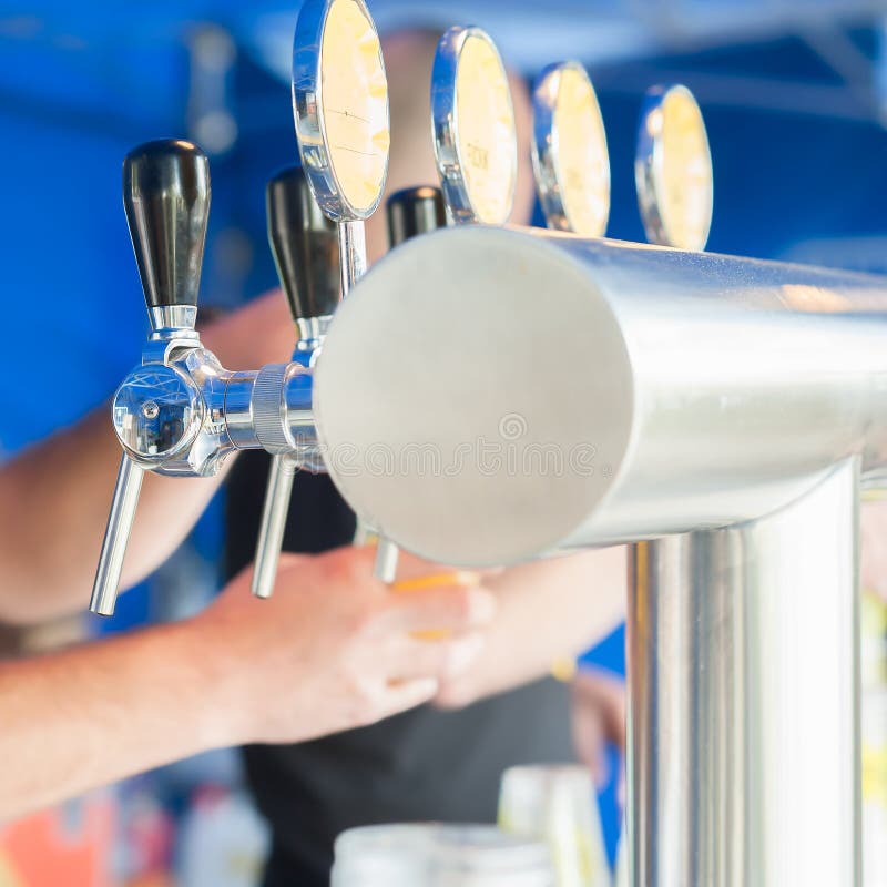 Draught Draft Beer Taps in a Bar . Stock Photo - Image of cool, brewing ...