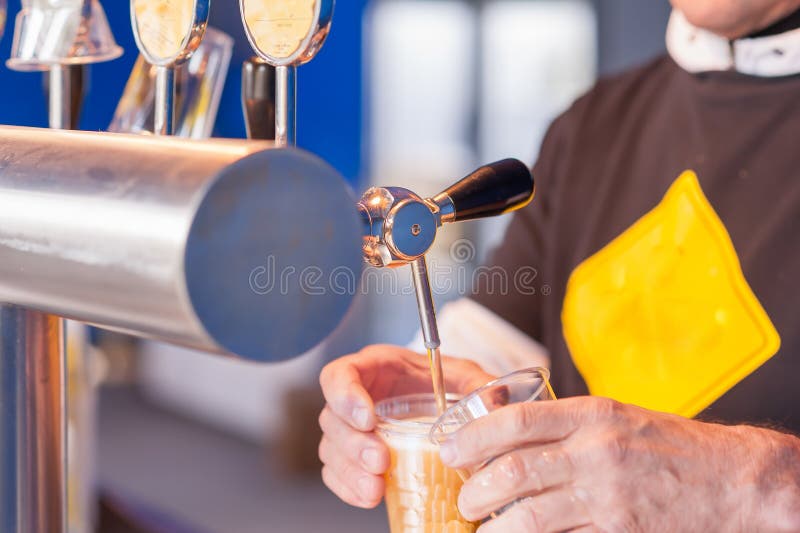 Draught Draft Beer Taps in a Bar . Stock Image - Image of draught, pint ...