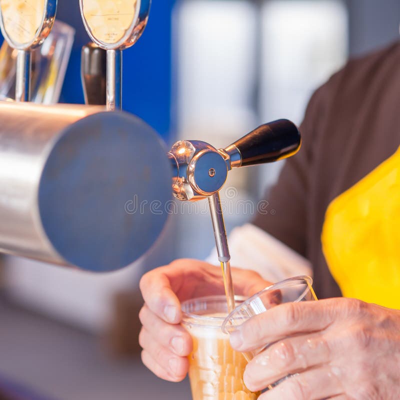Draught Draft Beer Taps in a Bar . Stock Image - Image of draught, pint ...