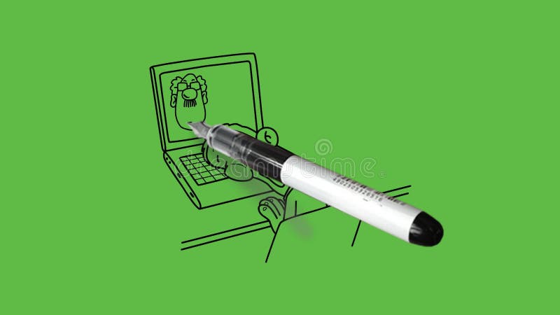 Draw Backside of Young Man Sit on Chair Lay Down on Table Work on ...