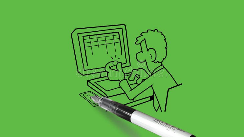 Draw Backside of Young Man Sit on Chair Lean Forward on Table Work on ...