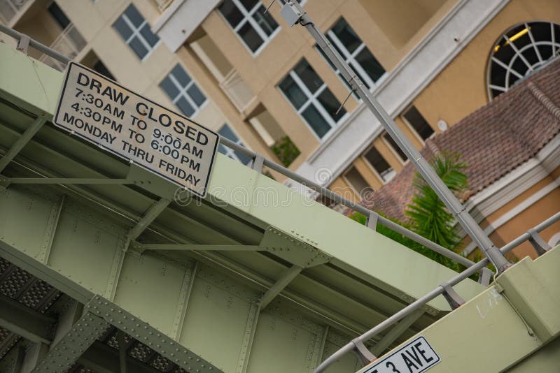 Draw Bridge Closure Time Sign Photo Stock Photo - Image of sign, bridge ...