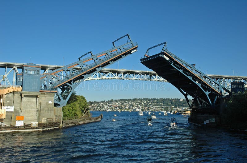 Draw Bridge Opening stock image. Image of ship, seattle - 1825559