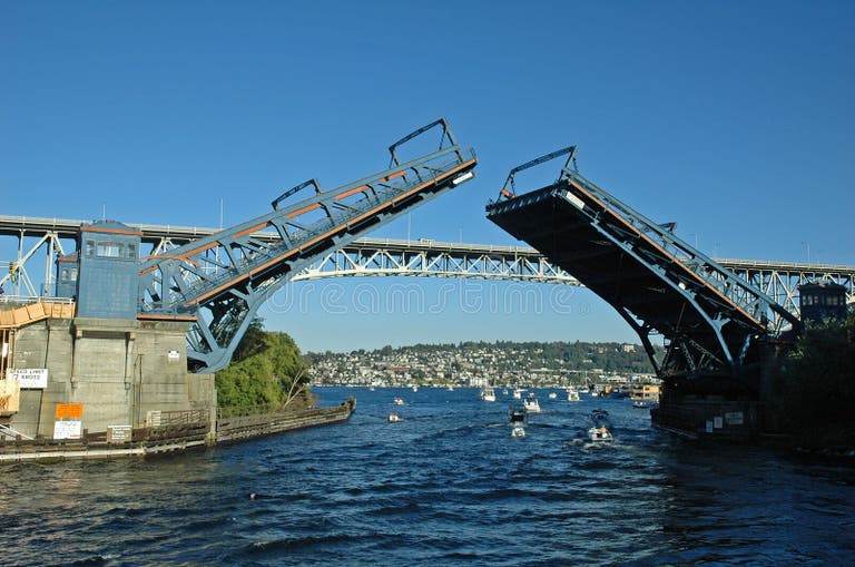 Draw Bridge Opening stock image. Image of ship, seattle - 1825559