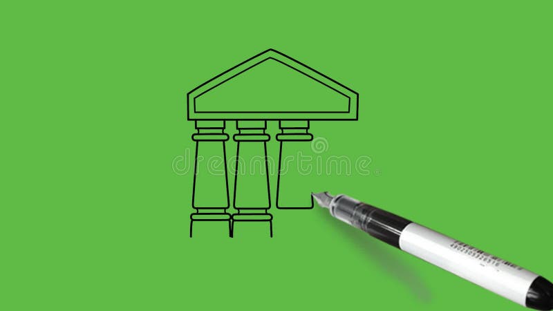 Draw Close View of Wall Construct on Four Huge Pillars with Solid ...