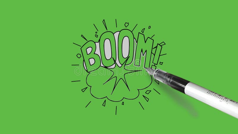 Draw Cloud with BOOM Tag and Exclamation Sign with Black Outline on ...