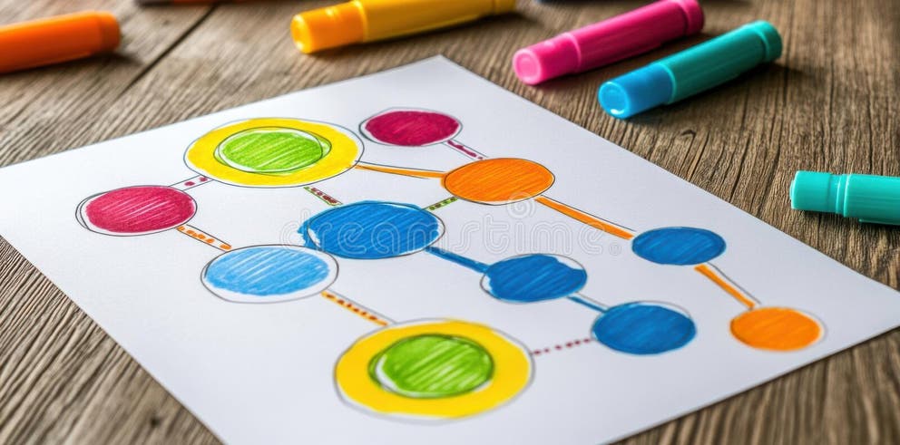 Draw a Colorful Diagram on Paper with Markers for Concept Visualization ...