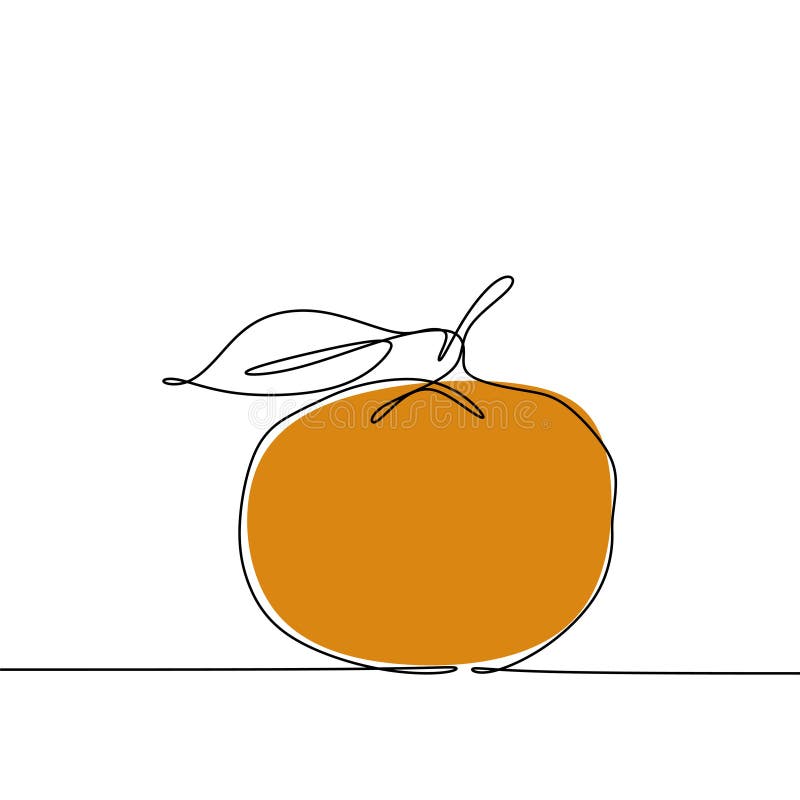 Draw a Continuous Line of Orange Fruit and Color Stock Vector ...