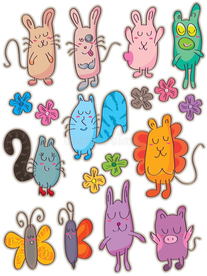 Draw Cute Cartoon Line Set_eps Stock Vector - Illustration of bird ...