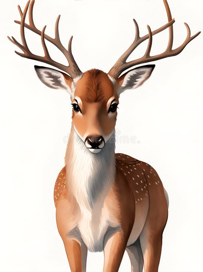 Draw of a Deer in a Front View on a White Background Stock Illustration ...