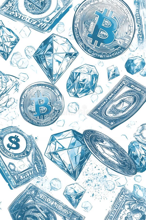 Draw of Diamonds, Dollars and Bitcoin Stock Illustration - Illustration ...
