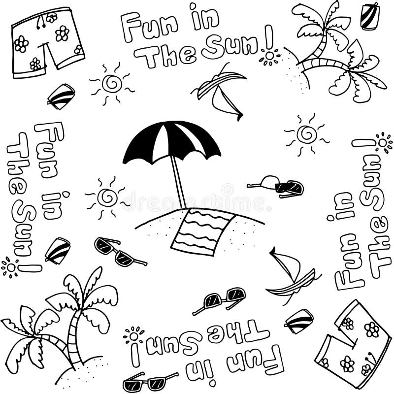 Doodle beach summer stock vector. Illustration of season - 71698765