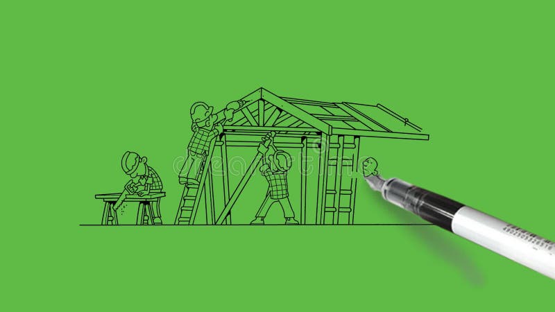 Draw Mason Man Construct Wall with Brick, Sand and His Tools with Black ...