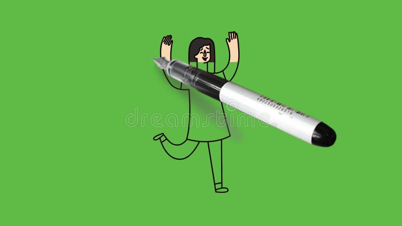 Draw Girl Stand On One Left Leg And Fold Right Leg Backside Hold Arms Up And Showing Open Hands