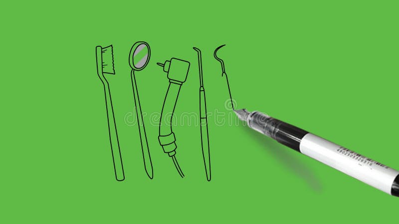 Draw Group of Different Dental Instruments with Black Outline on ...