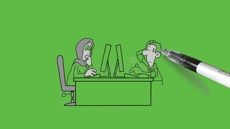 Draw Group of Men and Woman Sit on Adjustable Office Chair Work on ...