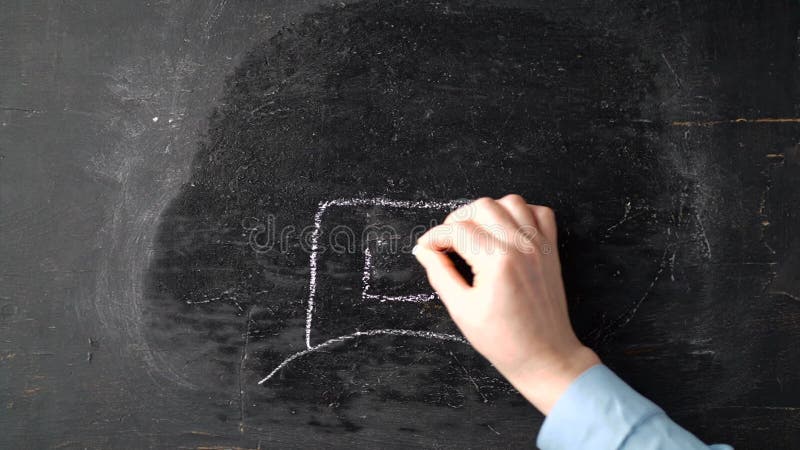 Draw a House with Chalk on a Black Board. Home Building Concept ...