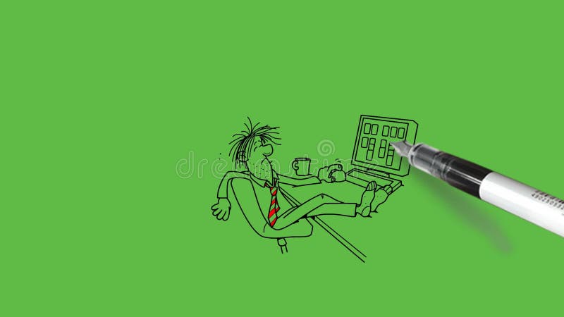 Draw Lazy Young Man Sit On Chair Passively Hold Right Hand On Head In Rest Posture With Black
