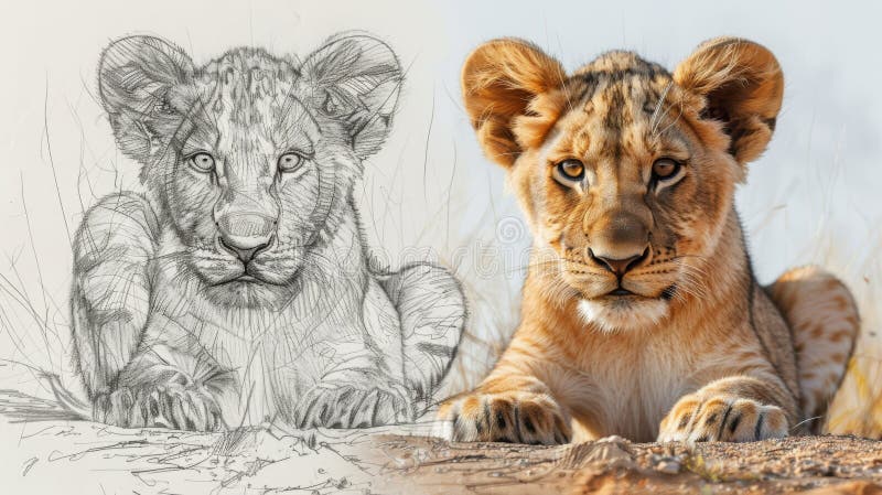 Draw of a Lion Cub. Generative AI. Stock Illustration - Illustration of ...