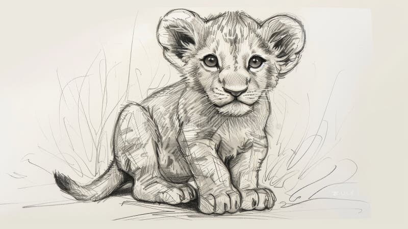 Draw of a Lion Cub. Generative AI. Stock Illustration - Illustration of ...