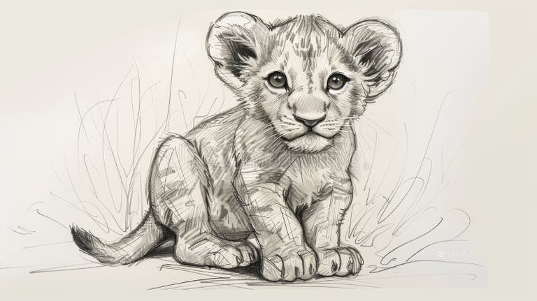 Draw of a Lion Cub. Generative AI. Stock Illustration - Illustration of ...