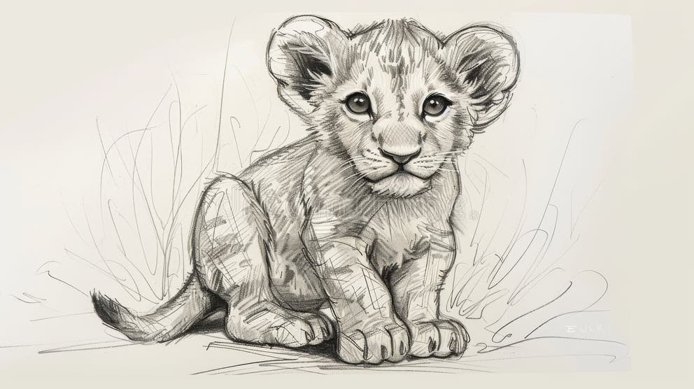 Draw of a Lion Cub. Generative AI. Stock Illustration - Illustration of ...