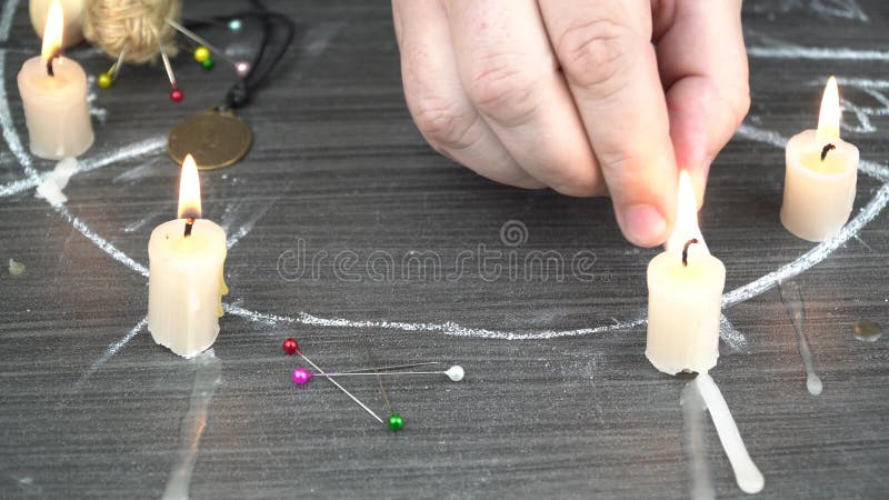 Draw a Magic Circle with Chalk. Conducting a Seance, a Mystical Ritual ...