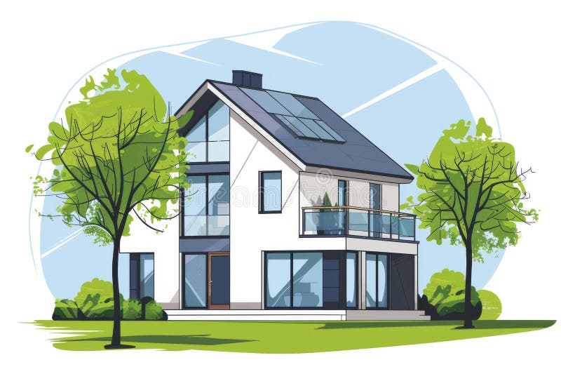 Draw of New White Suburban House with Trees. Generative AI. Stock ...