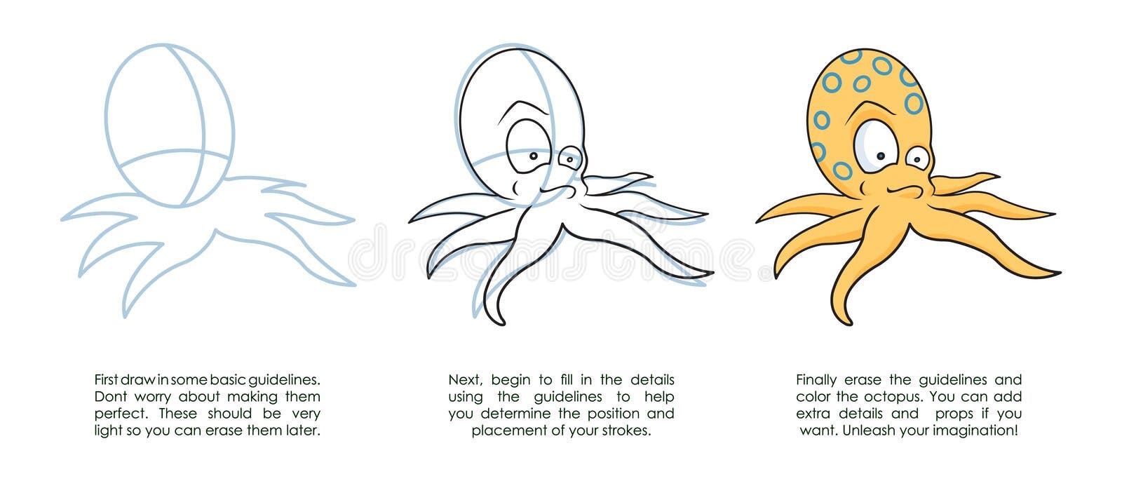 How To Draw Octopus for Children. Step by Step Drawing Tutorial Stock ...