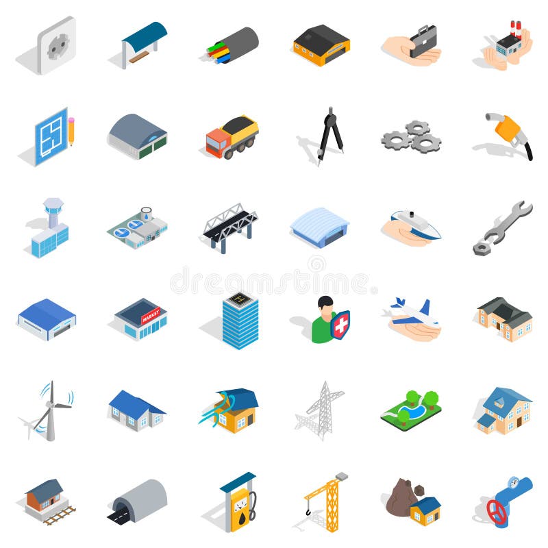 Draw Plan Icons Set, Isometric Style Stock Vector - Illustration of ...
