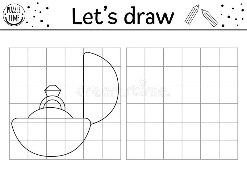 Complete the Bride Picture. Vector Wedding Symmetrical Drawing Practice ...
