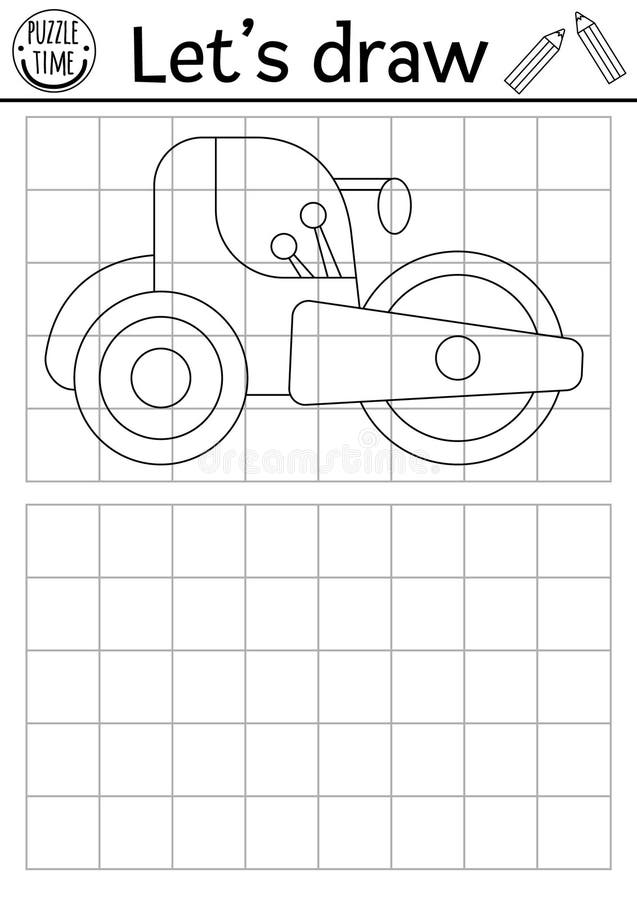 Draw the Road Roller. Vector Construction Site Drawing Practice ...