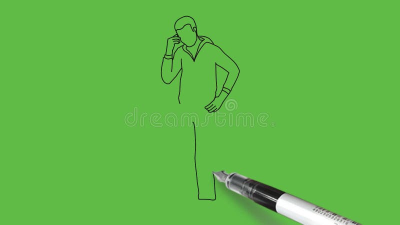 Draw Standing Young Boy Keep His Right Hand on Forehead and Left Hand ...