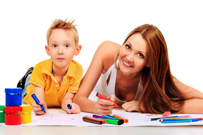 Draw Together with Daughter Stock Image - Image of creative, little ...