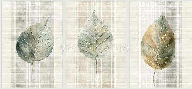 Draw Tree Leaves on Texture Background. Paint 3 Pieces of Canvas Wall ...