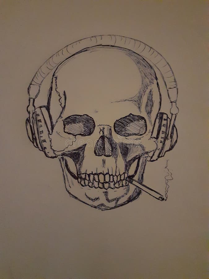 Skull draw whit Pen art stock image. Image of drawing - 218637871