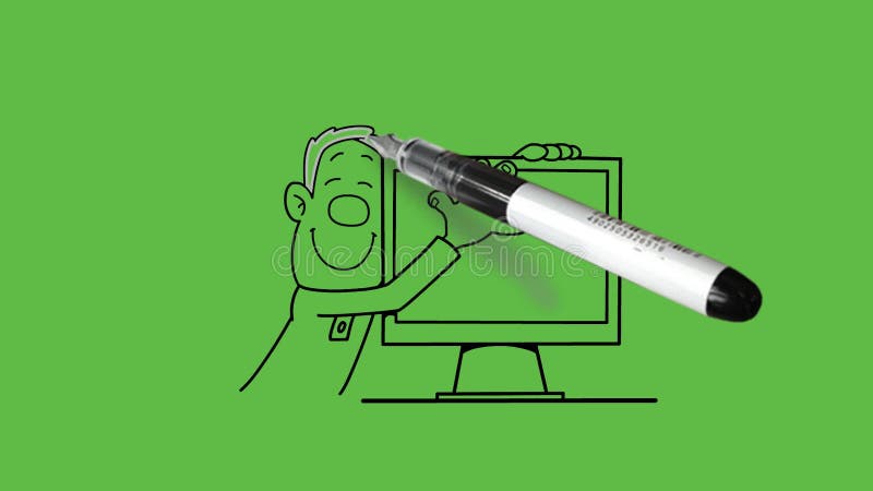 Draw Young Man Hugged Computer Screen with Red Hearts with Black ...