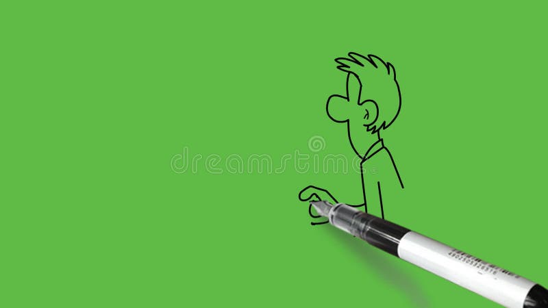 Draw Young Man Sit on Chair Work on Computer with Black Outline on ...