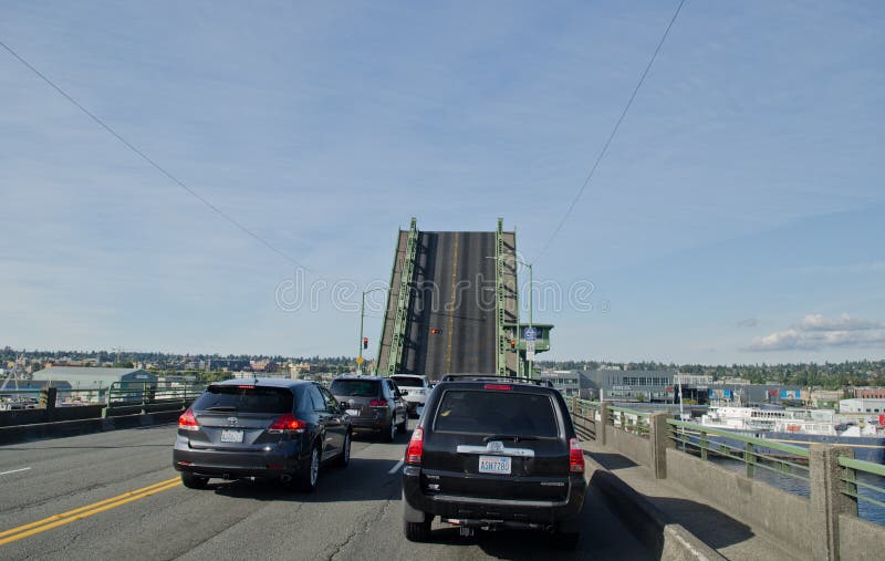 Drawbridge opens up editorial stock photo. Image of lights - 59148423